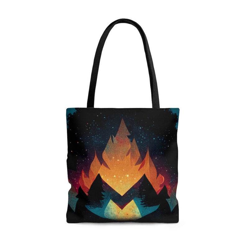 Camp Fire Sunset - Tote Bag, AI, Fire, Camping, Forest, Black Handle ...