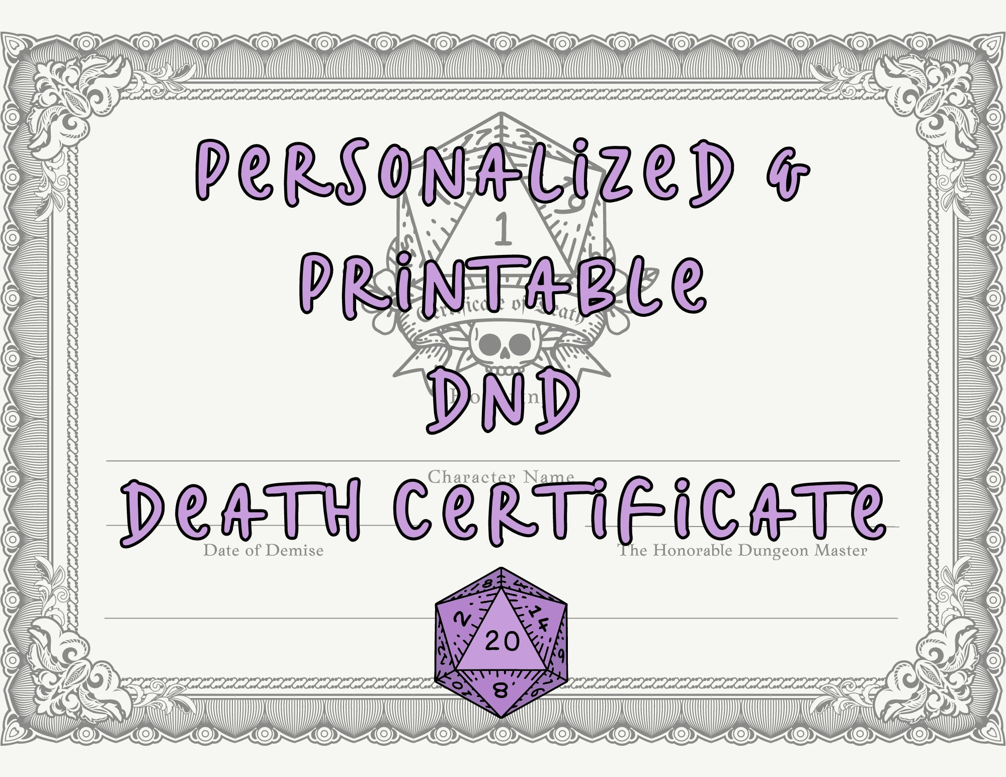DND Personalized Death Certificate - Etsy