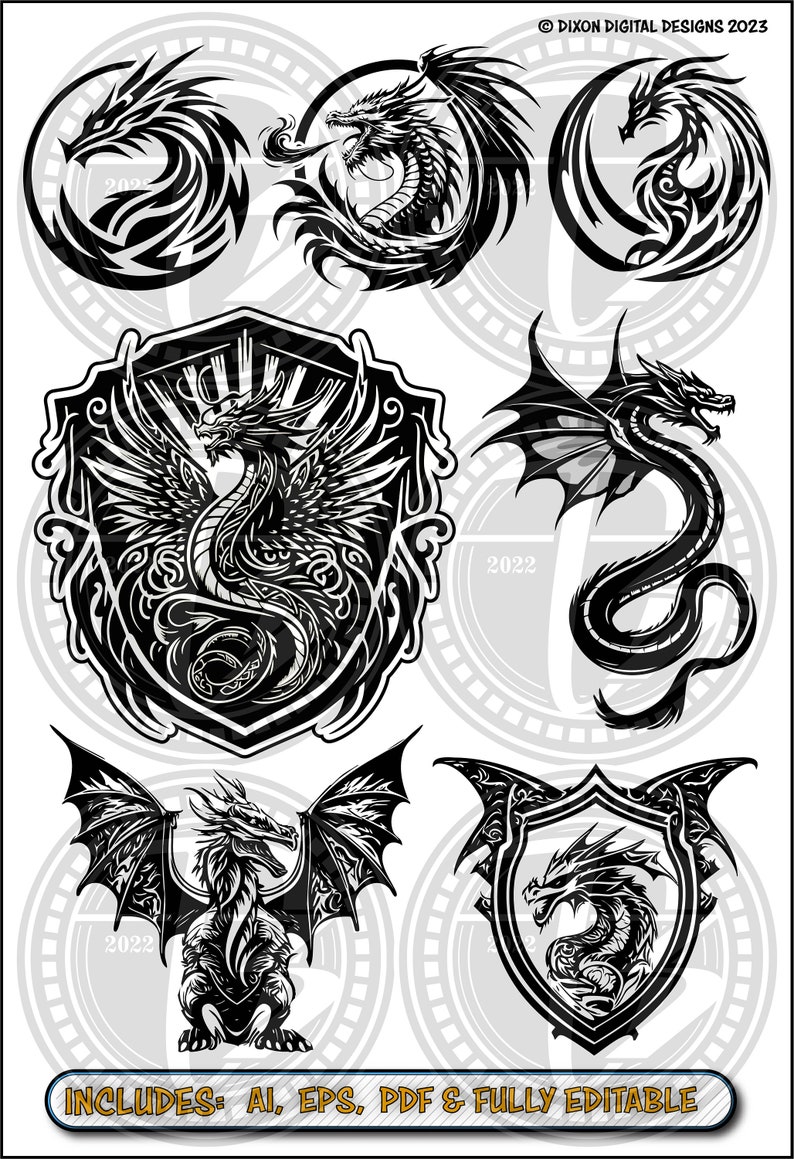 Dragon-themed Designs, for Tattoos, Decals, or Logos. There Are Several ...