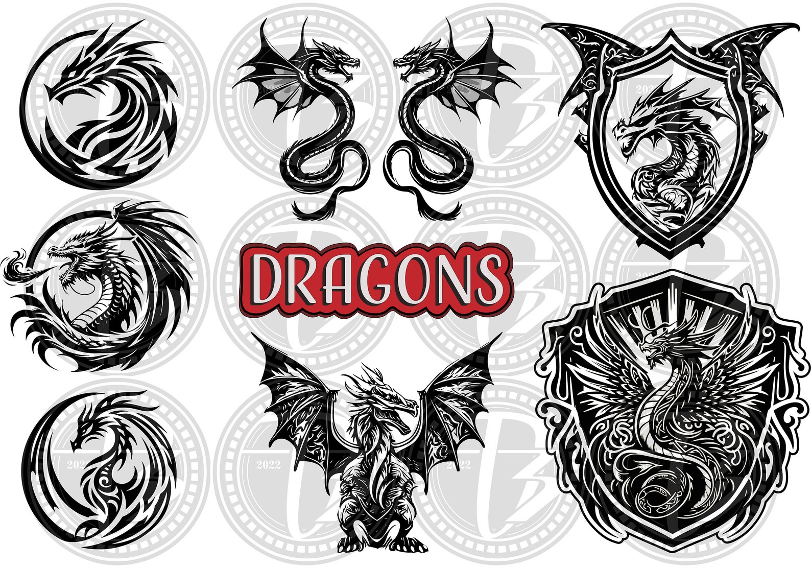 Dragon-themed Designs, for Tattoos, Decals, or Logos. There Are Several ...