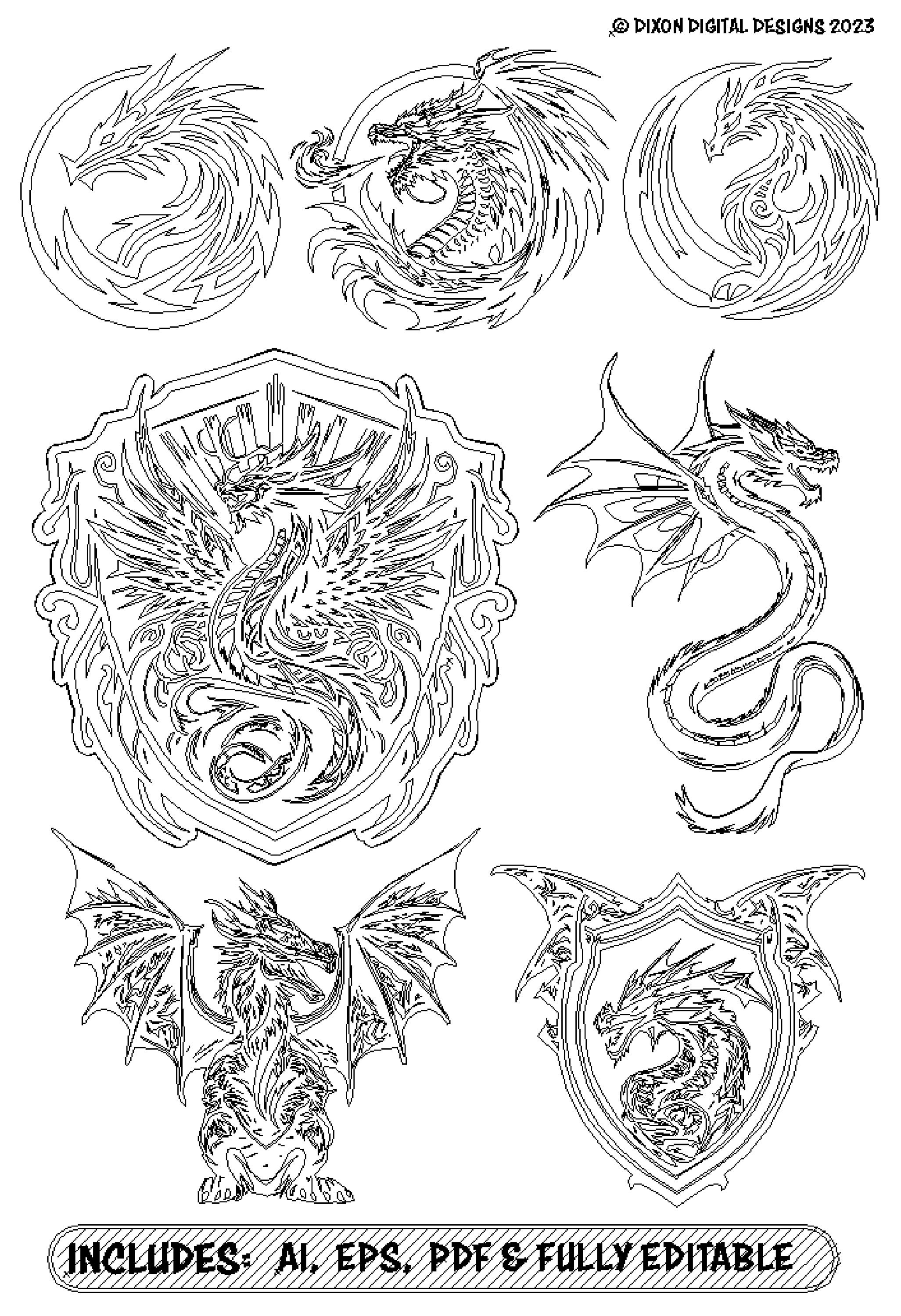 Dragon-themed Designs, for Tattoos, Decals, or Logos. There Are Several ...