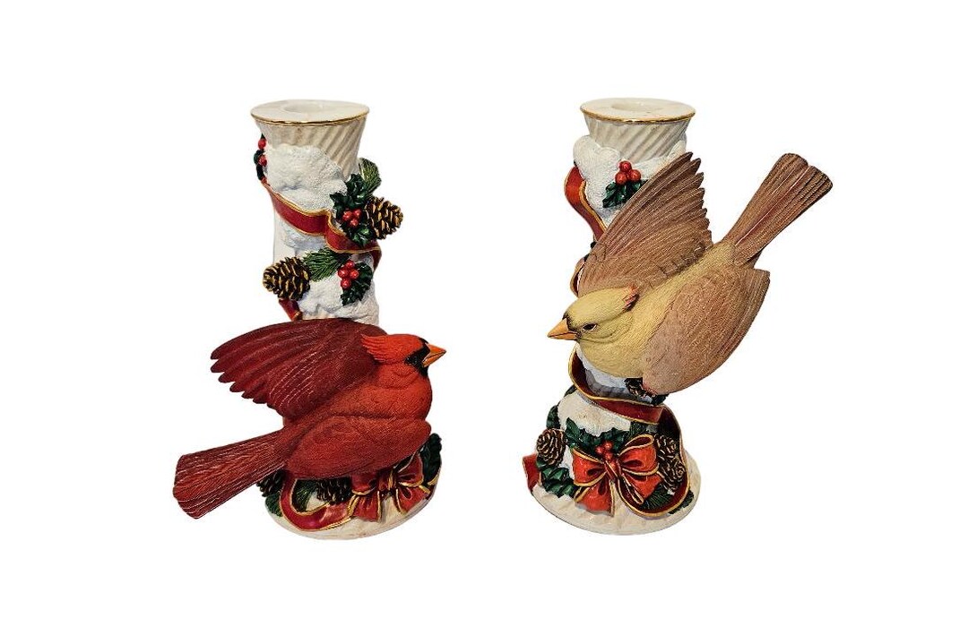Danbury Mint Cardinal Bird Candleholders Christmas Winter Enchantment ...