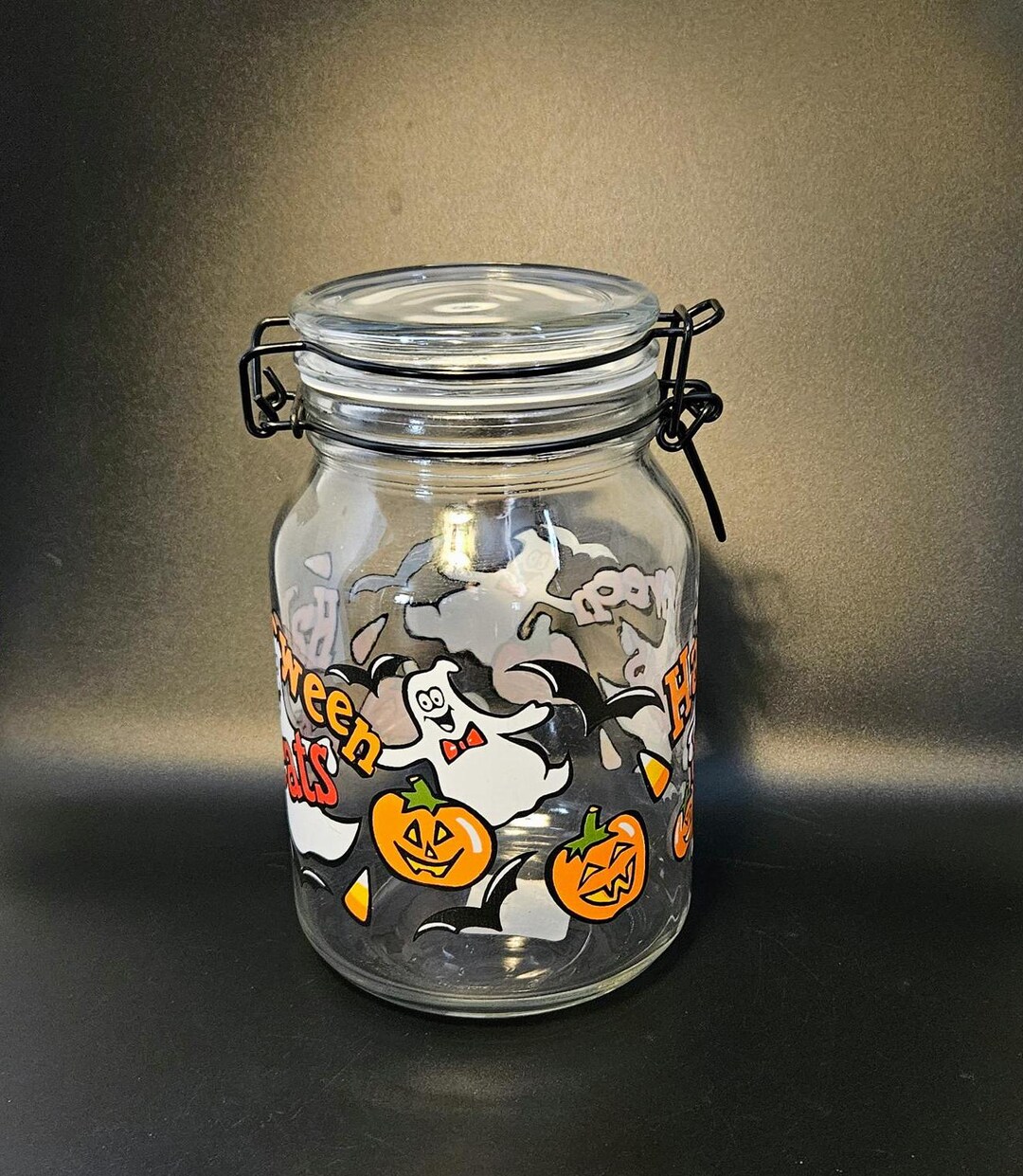 Vintage Halloween Treat Jar Glass Canister, Clamp Jar Anchor Hocking - Etsy