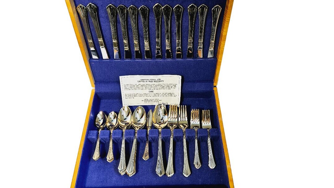 Gold Electroplate Hampton Forge Flatware Silverware Serving for 9 Plus ...