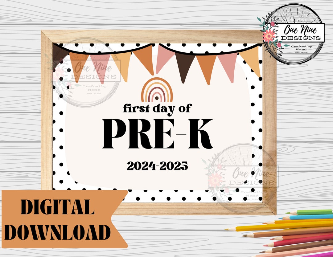 First Day of Pre-k Sign, First Day of School Sign, Printable Pre-k Sign ...