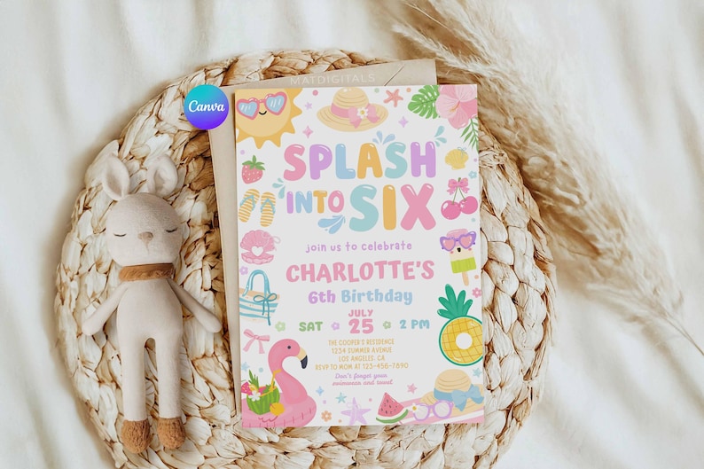 Splash Into Six 6th Birthday Invitation, Editable Pool Party Summer ...