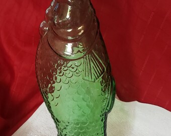 Green Glass Fish Bottle - Etsy
