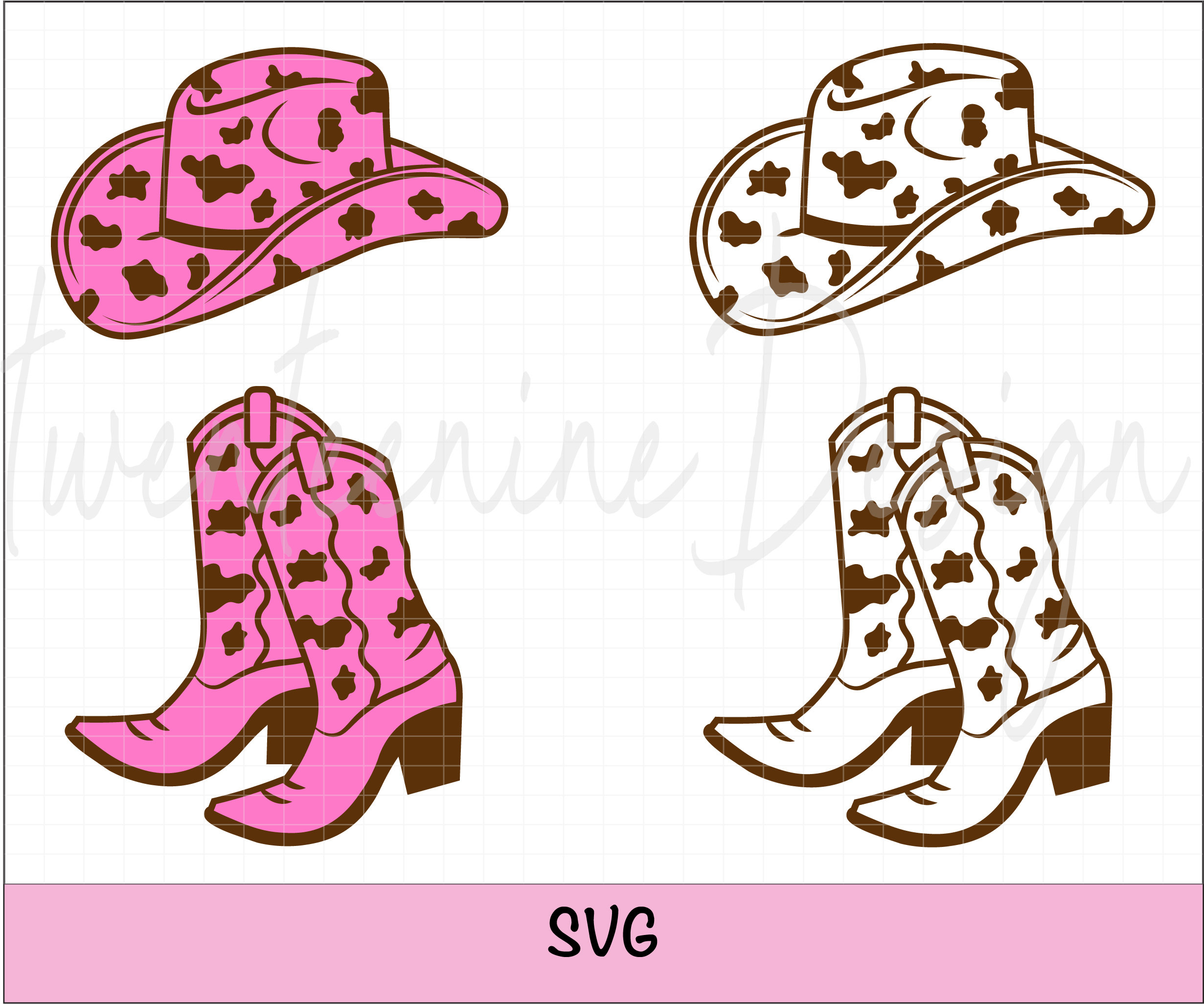 Cowboy Boot & Hat Bundle SVG, Cow Print Png Hat, Nashville Bachelorette ...