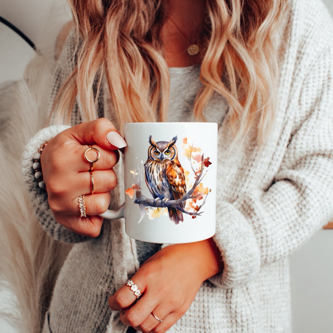 Watercolor Owl Coffee Mug Owl Mug AI Owl Mug Coffee Lover - Etsy