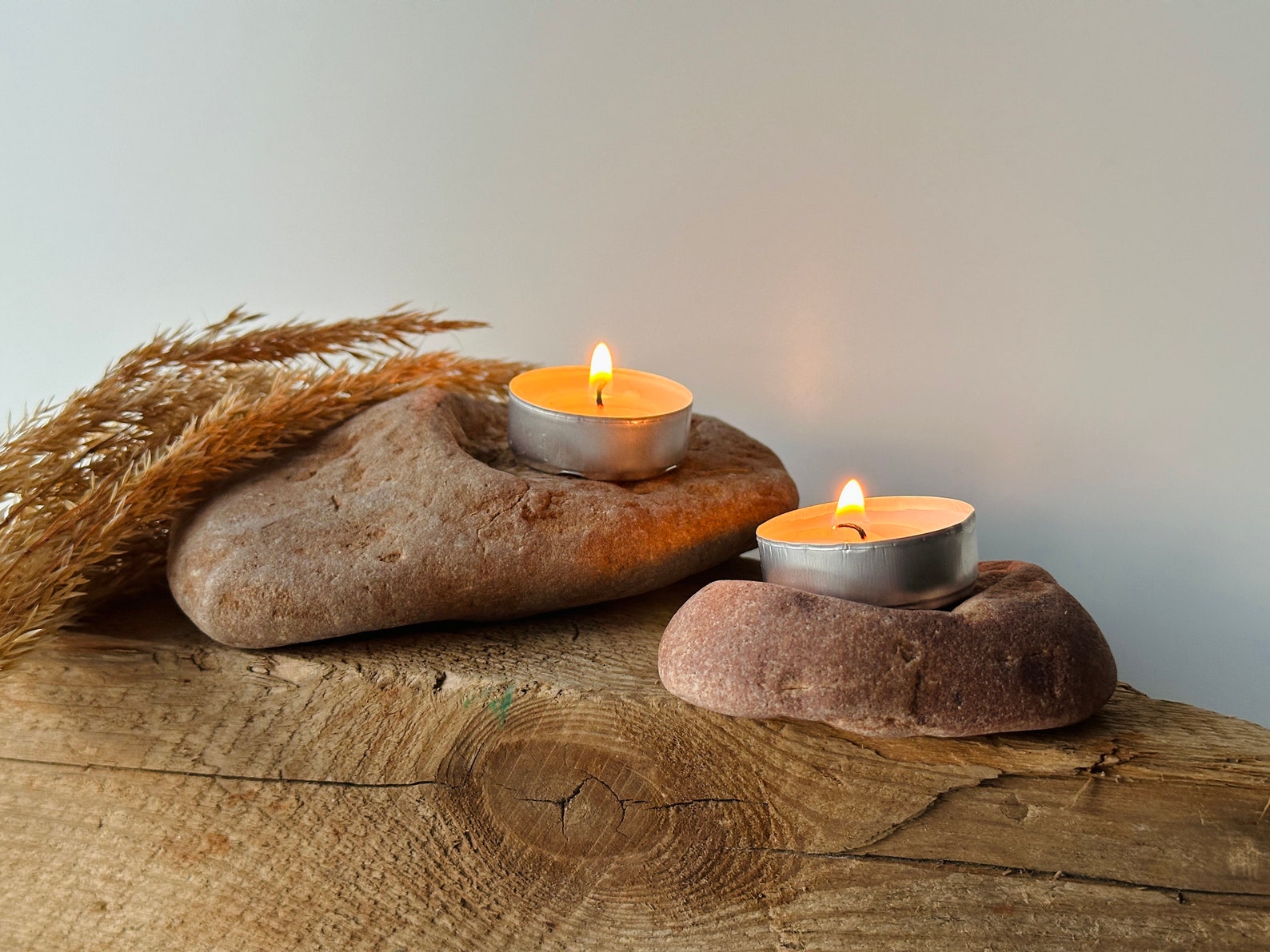 Stone Candle Holder, Hygge Tealight Holder, Japandi Candle Holder Set ...