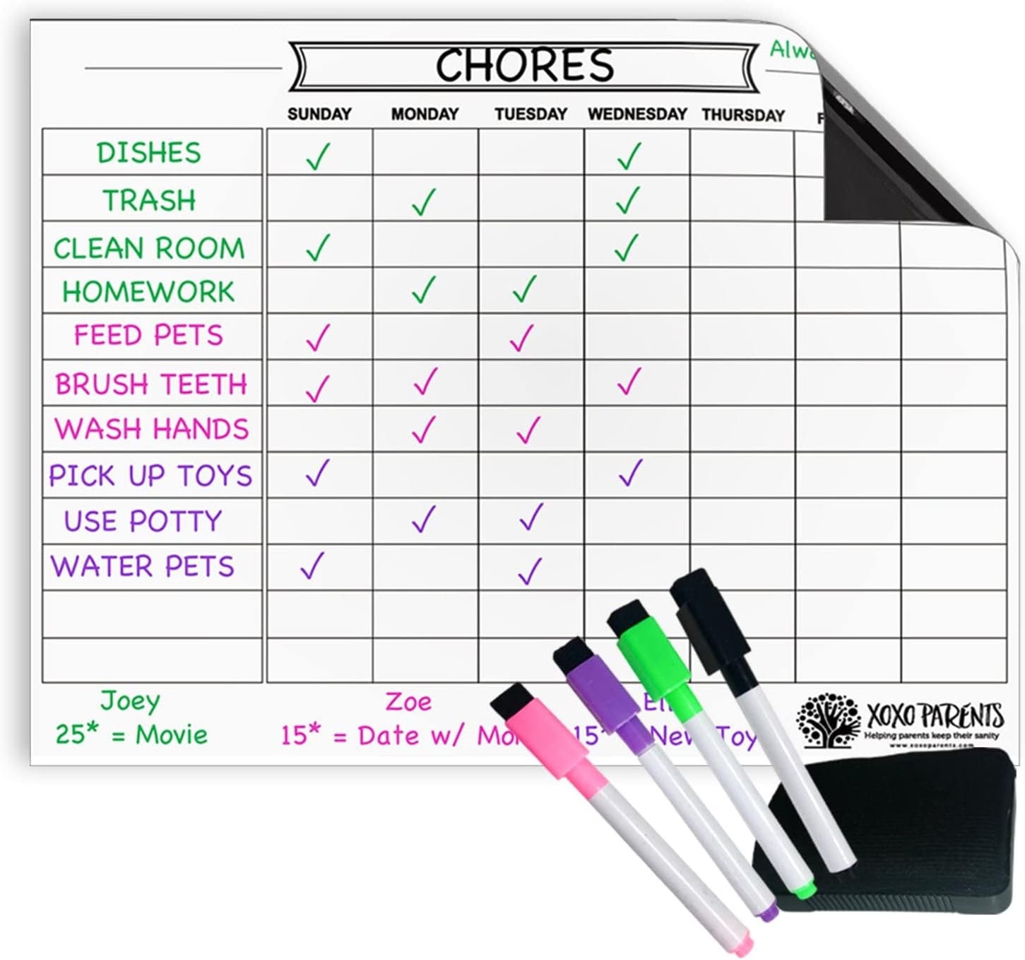 White Magnetic Chore Chart for Fridge | Kids, Teens, Adults Dry Erase ...