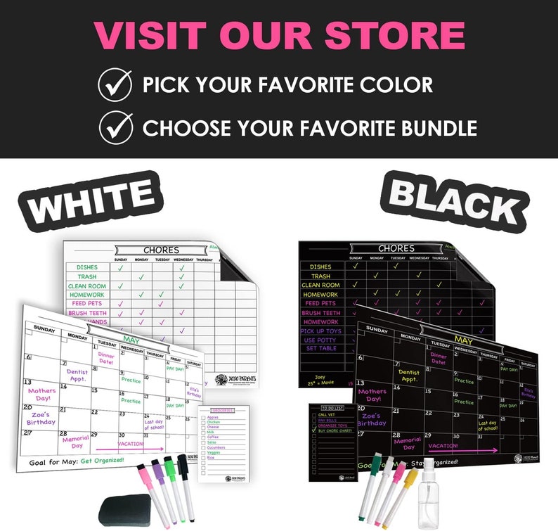 Magnetic Chore Chart and Dry Erase Calendar Whiteboard - 3pk Includes ...