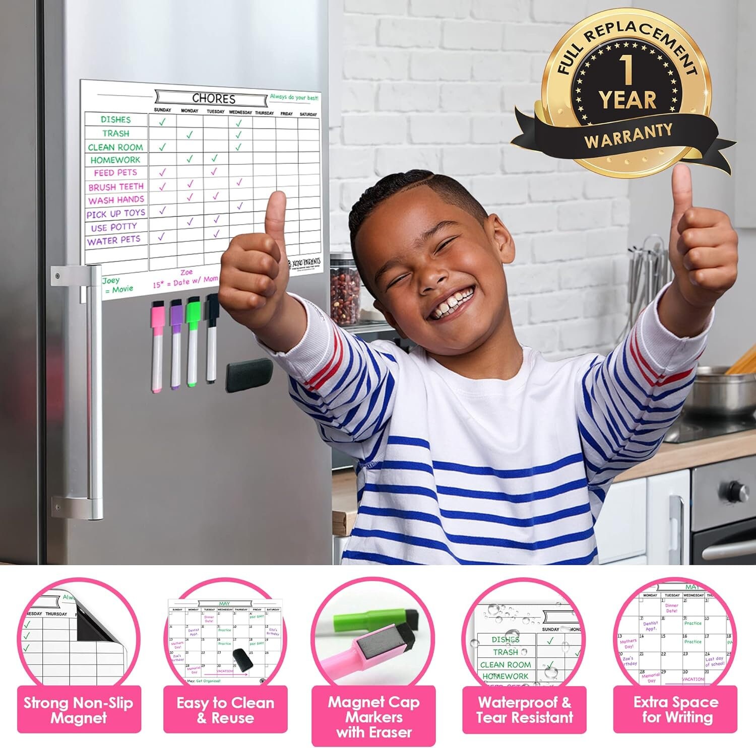 White Magnetic Chore Chart for Fridge | Kids, Teens, Adults Dry Erase ...