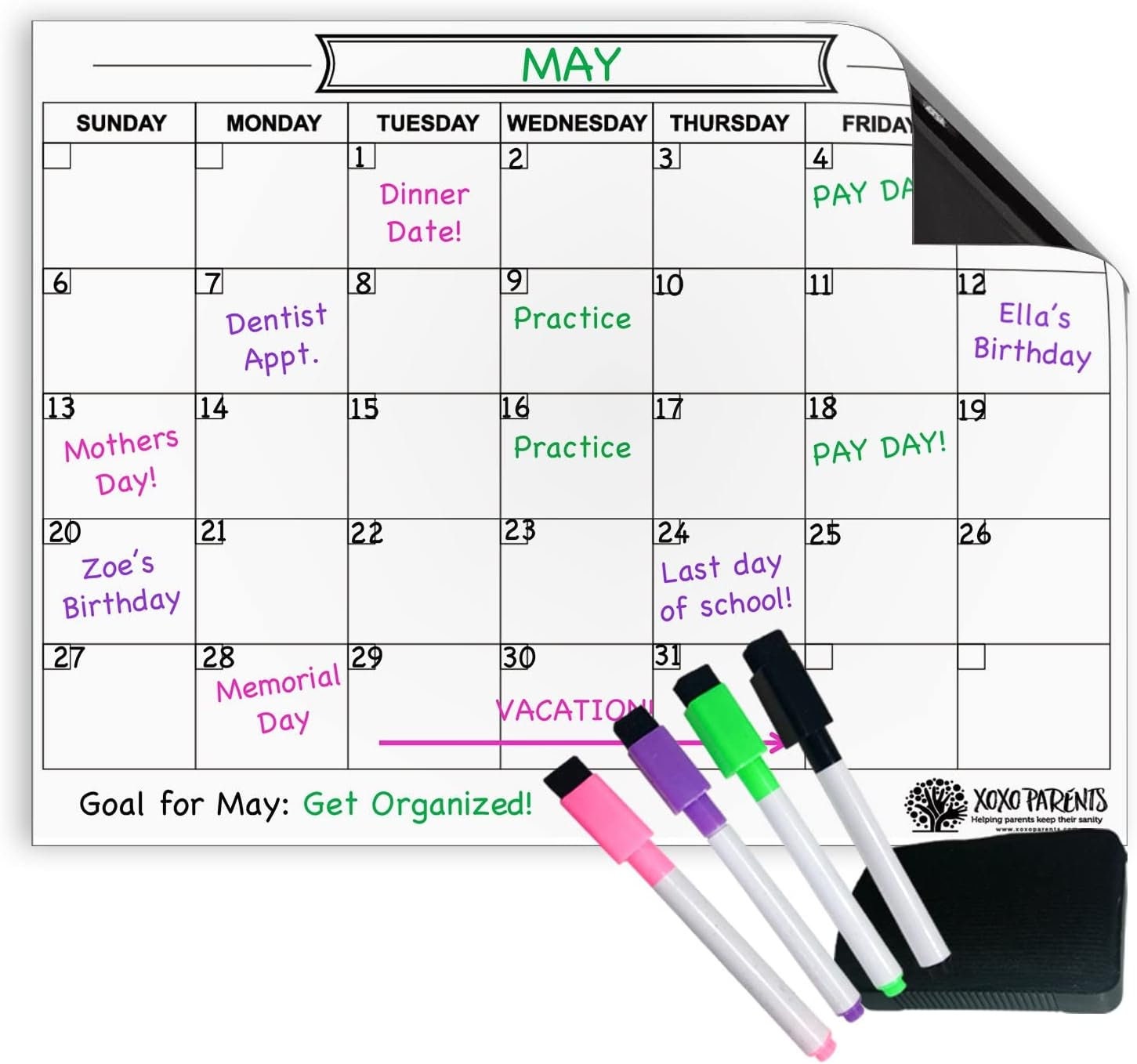 Magnetic Chore Chart and Dry Erase Calendar Whiteboard - 3pk Includes ...