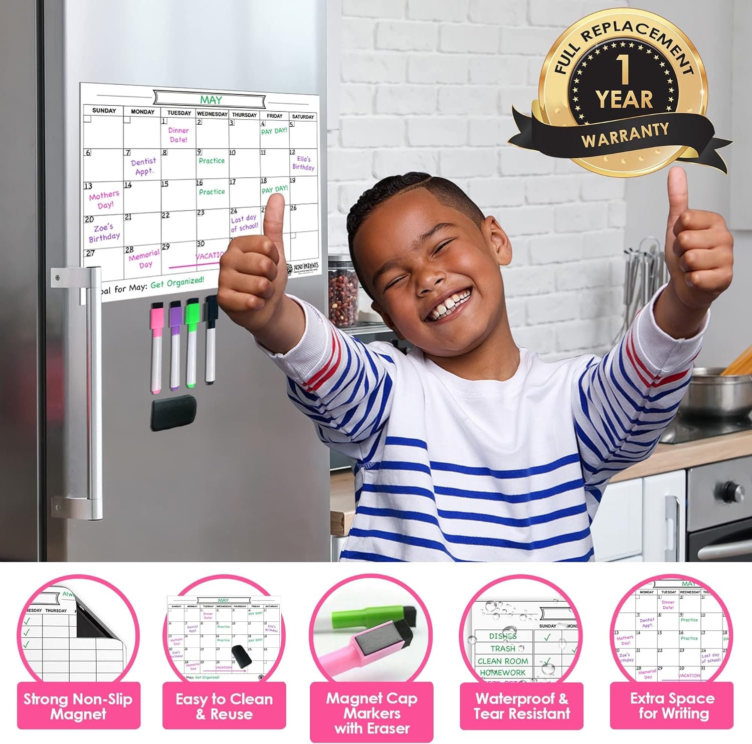 Magnetic Dry Erase Fridge Calendar | Monthly Family Planner Board ...