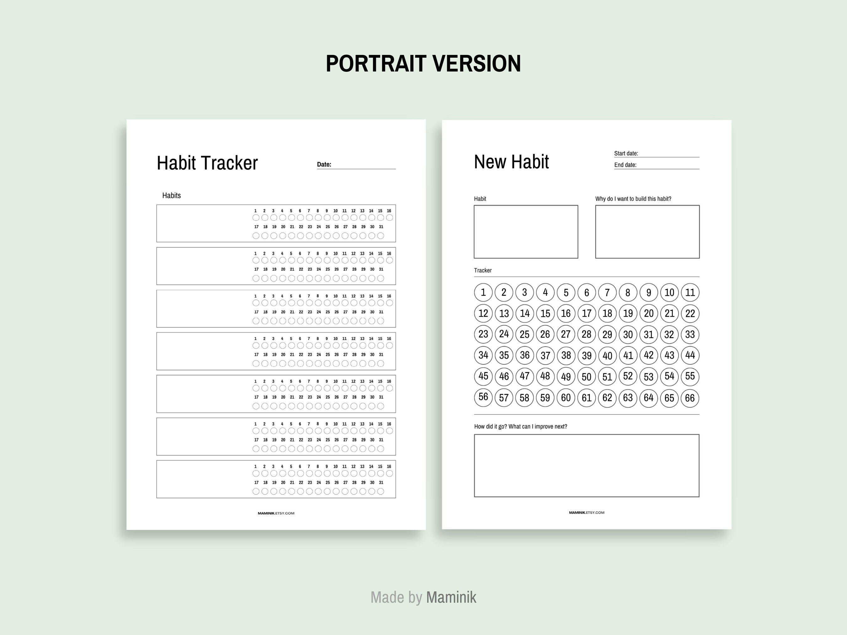 Habit Tracker Set, Monthly Habit Tracker, New Habit Tracker, Portrait ...