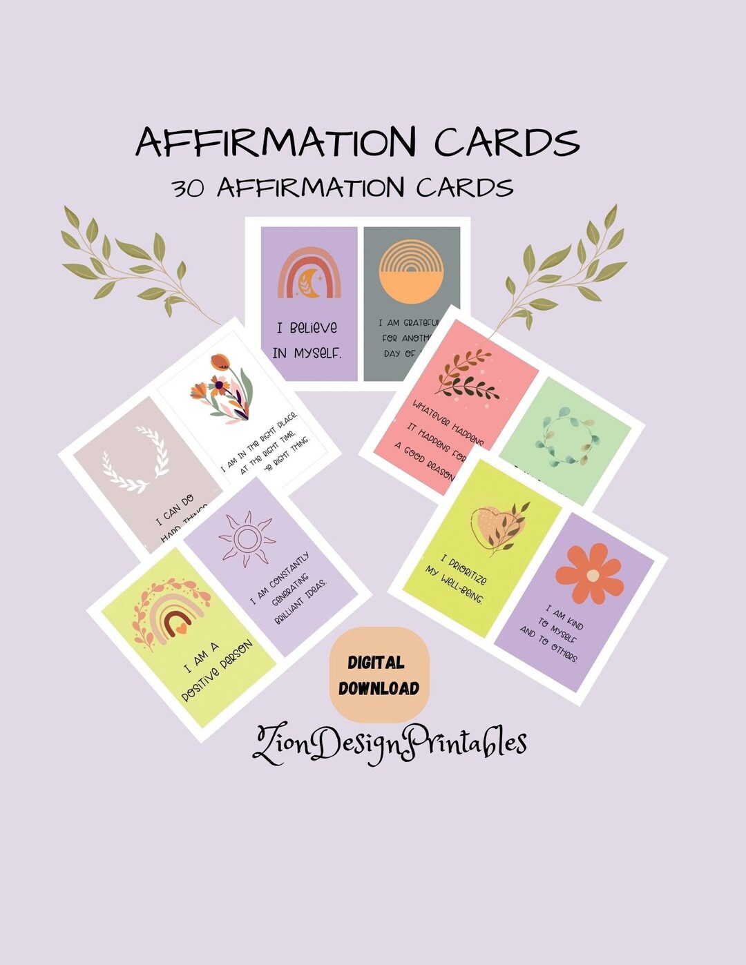 Set of 5 Affirmation Stock Cards, Affirmation Cards, Inspirational ...