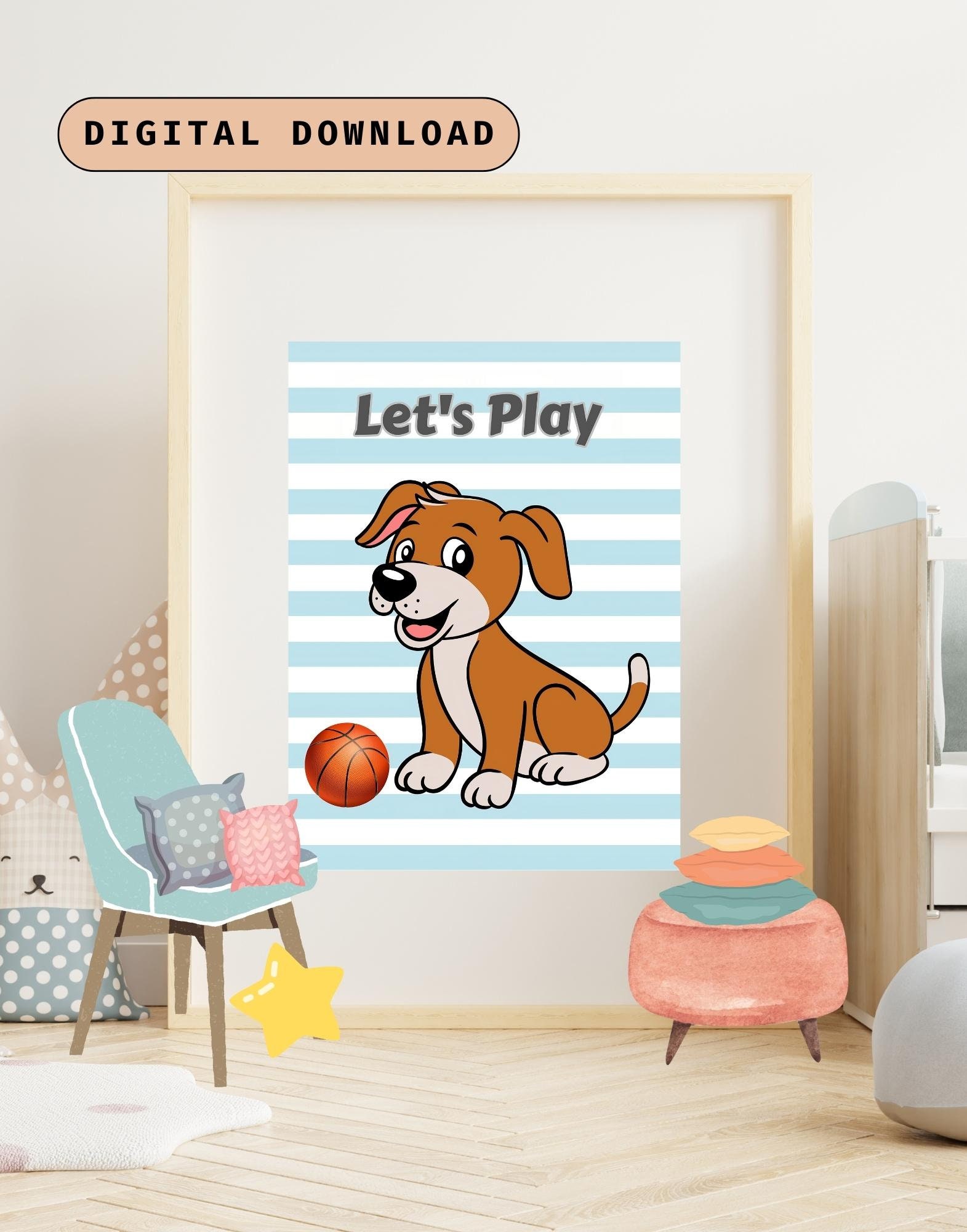 Printable Nursery Wall Art, Let's Play Dogie Nursery Wall Art, Nursery ...