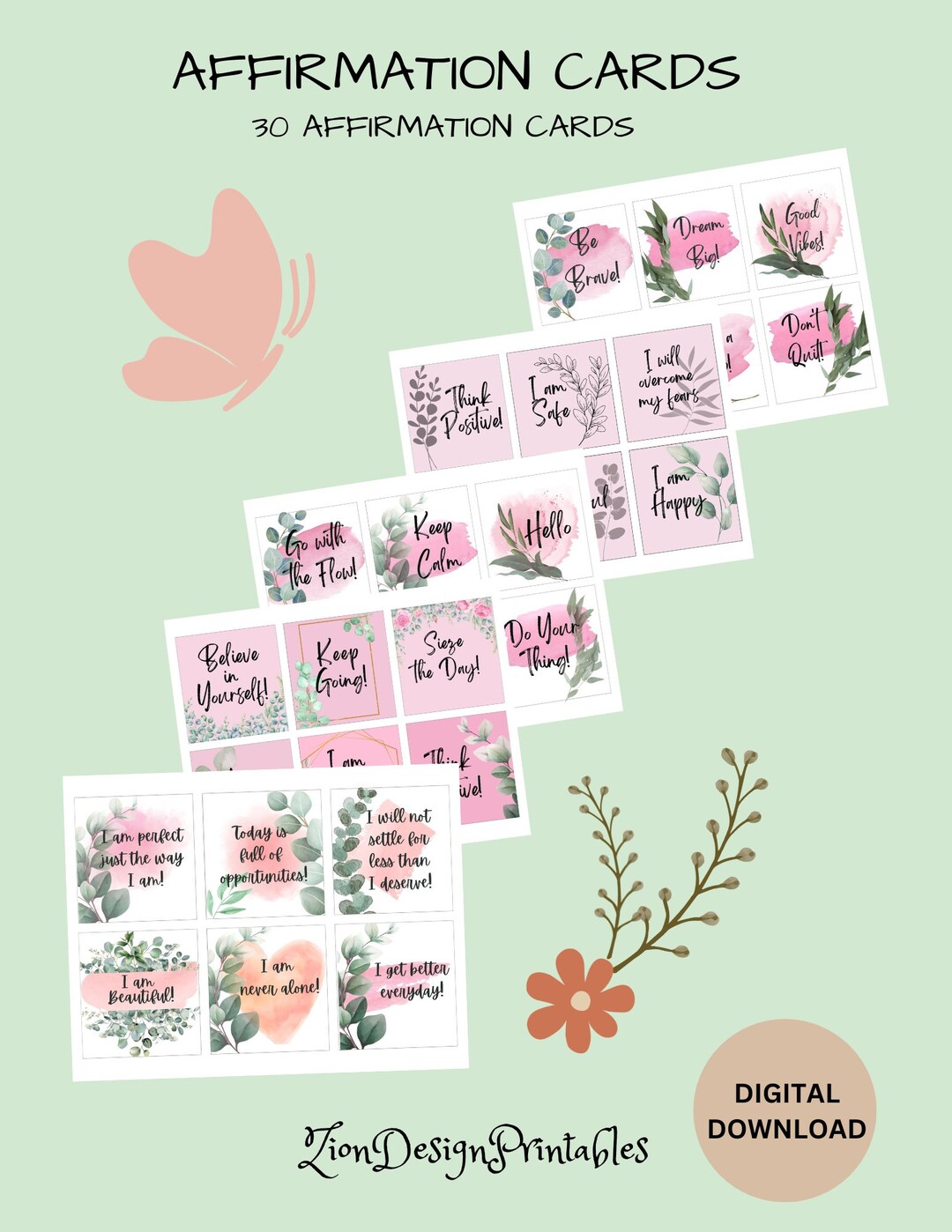Set of 5 Affirmation Stock Cards, Affirmation Cards, Inspirational ...