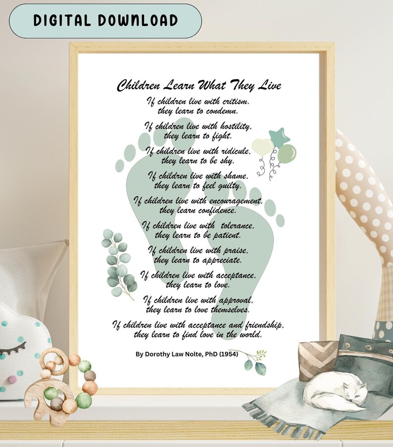 Children Learn What They Live by Dorothy Law Nolte, Printable Nursery ...