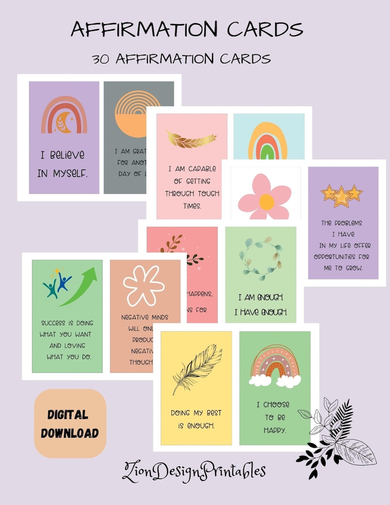 Set of 5 Affirmation Stock Cards, Affirmation Cards, Inspirational ...