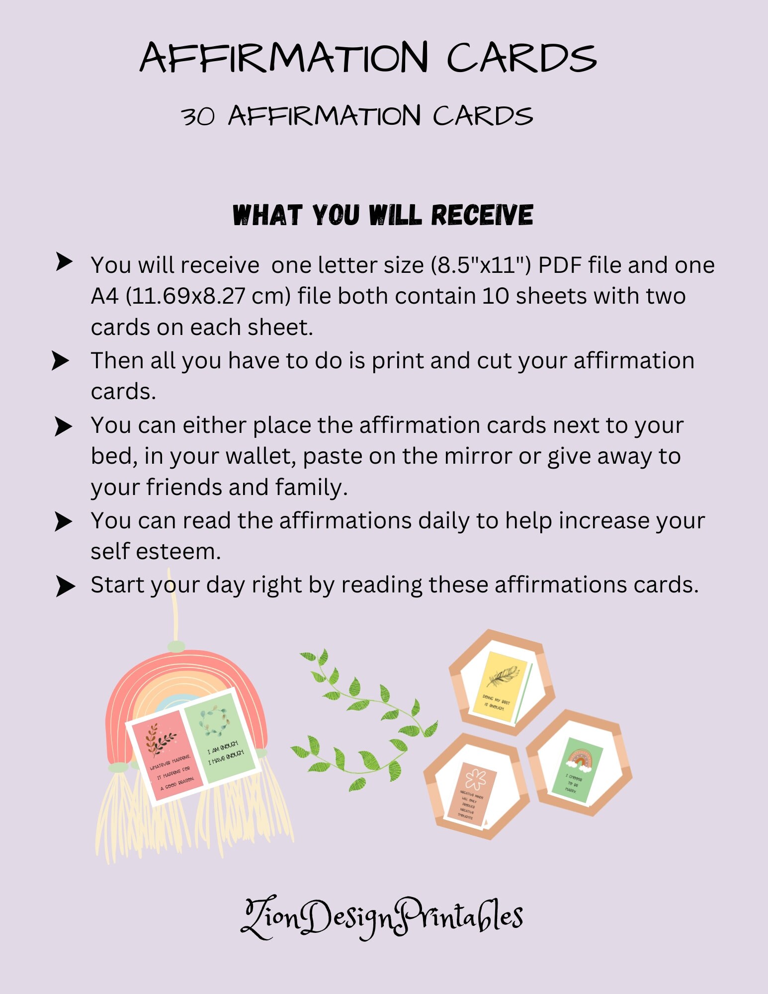 Set of 5 Affirmation Stock Cards, Affirmation Cards, Inspirational ...