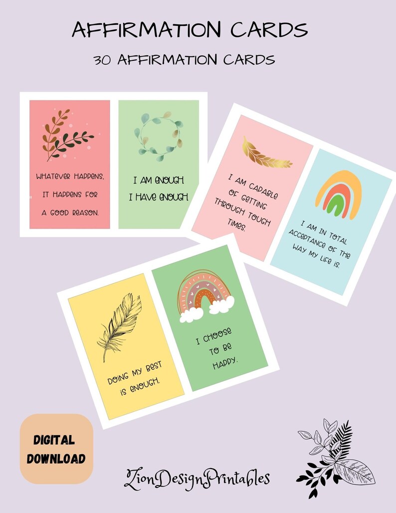 Set of 5 Affirmation Stock Cards, Affirmation Cards, Inspirational ...