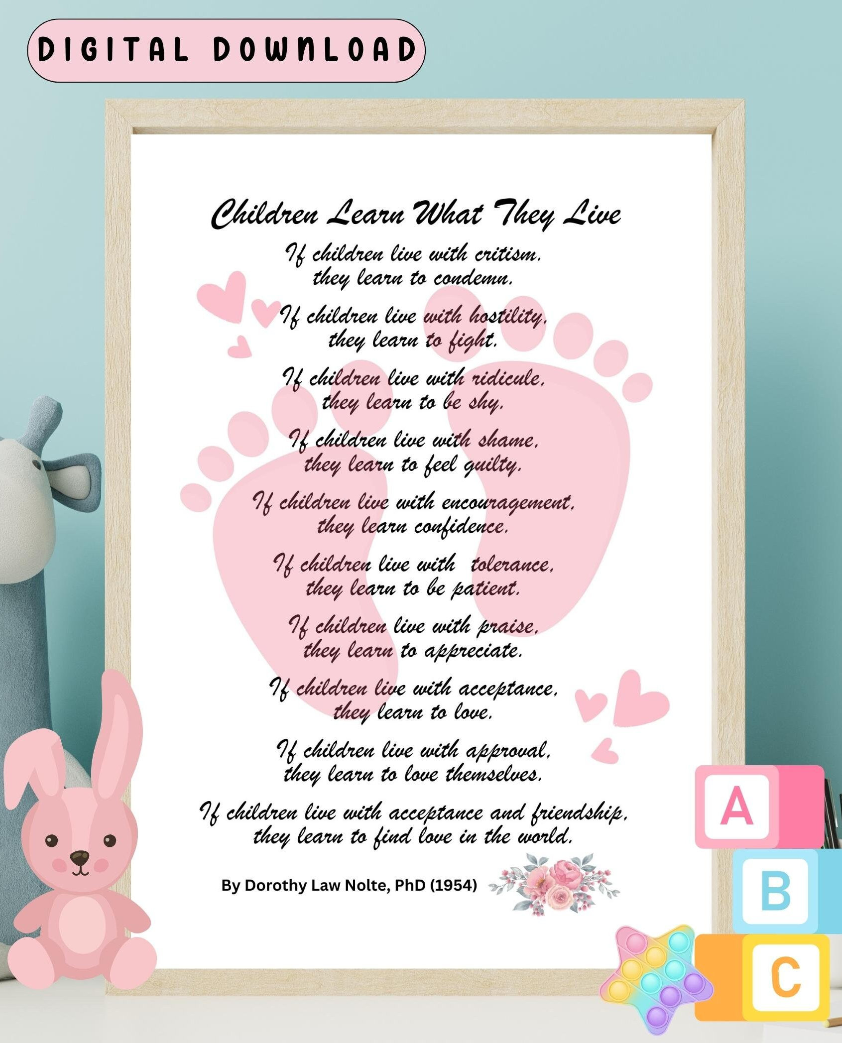 Children Learn What They Live by Dorothy Law Nolte, Printable Nursery ...