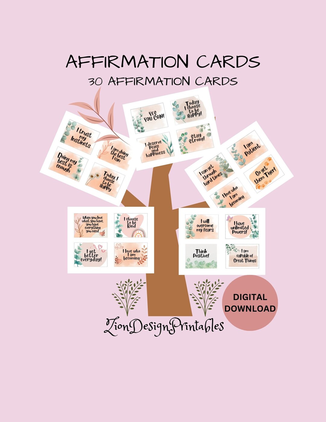 Set of 5 Affirmation Stock Cards, Affirmation Cards, Inspirational ...