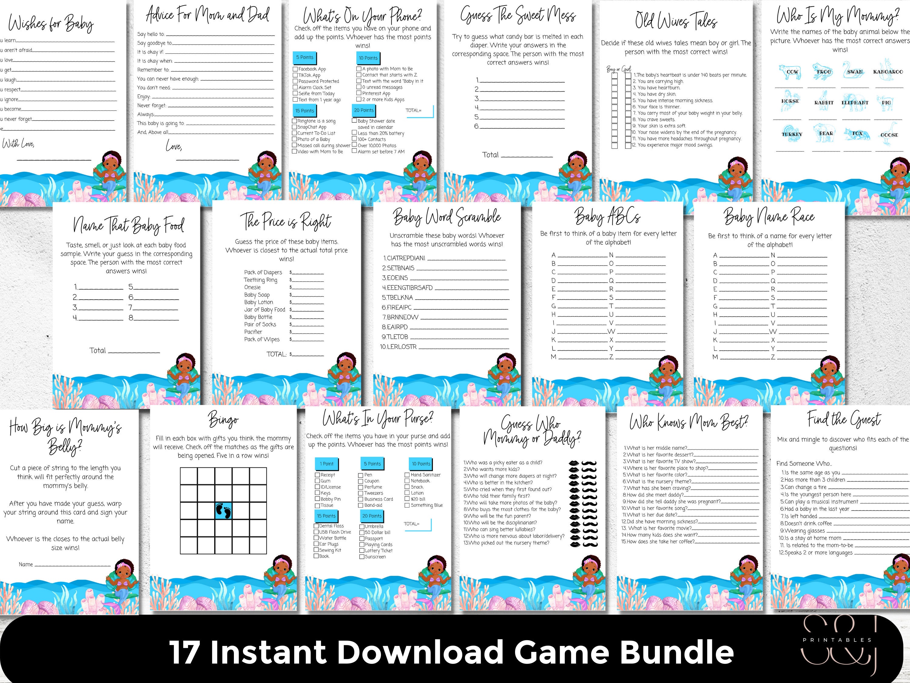 Under the Sea Baby Shower Game Bundle, Mermaid Baby Shower Games ...