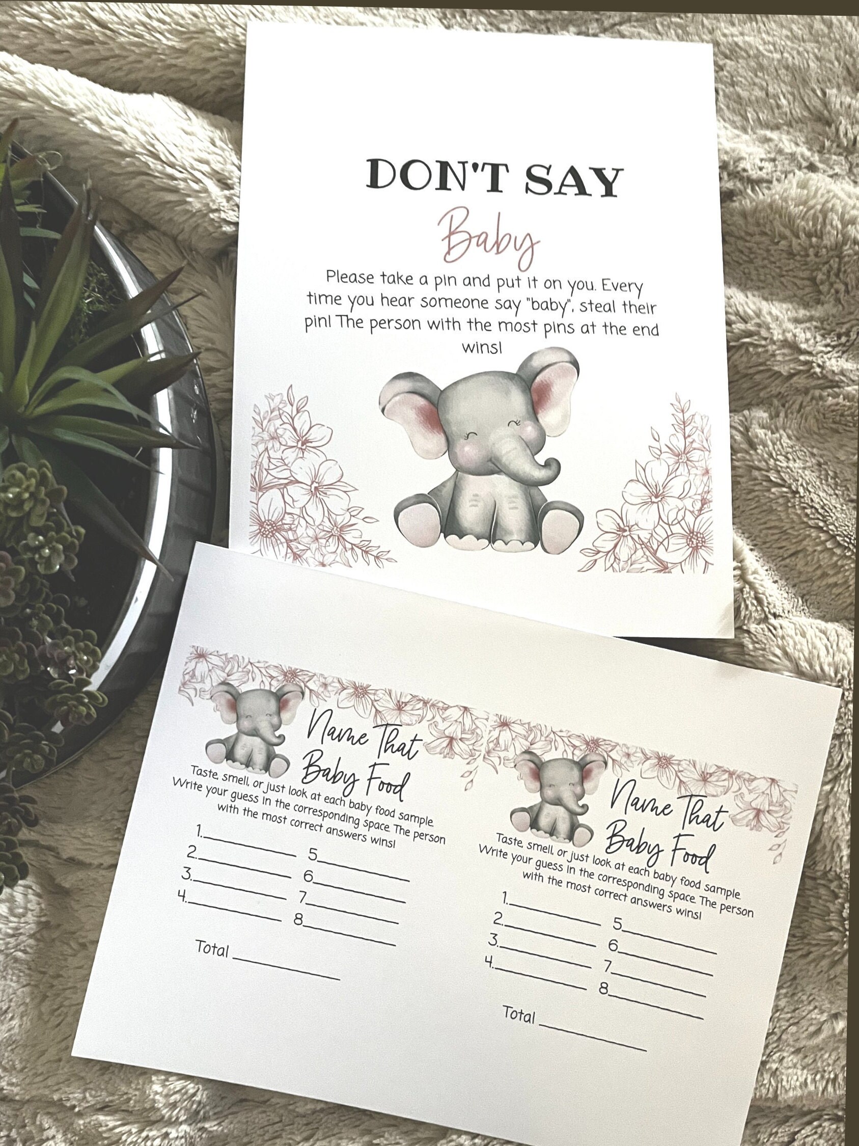 Pink Elephant Baby Shower Games Bundle, Pink Floral Elephant Baby ...