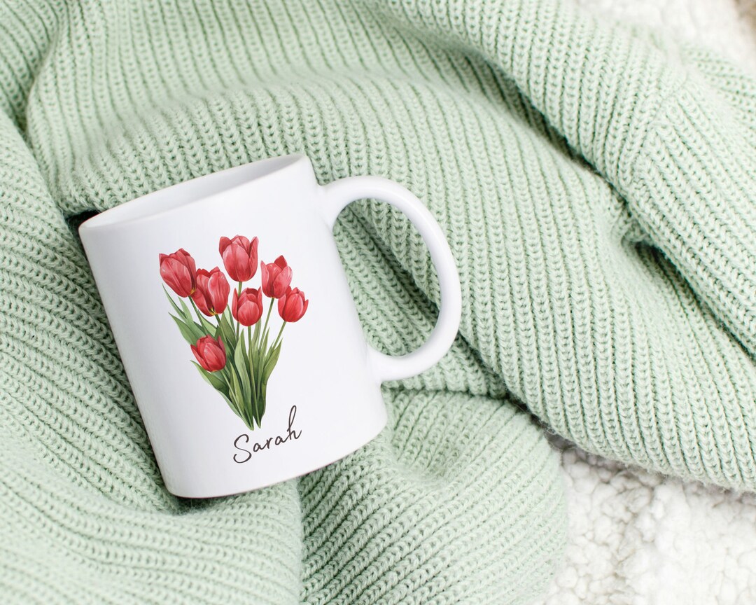 April Tulip Birth Flower Month Mug, Custom Birth Month Flower Mug ...