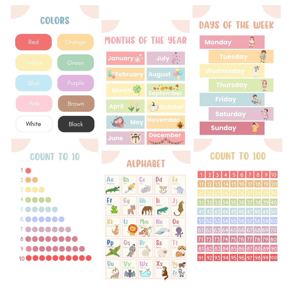 Educational Prints, Set of 10 Preschool Posters, Classroom Decor ...