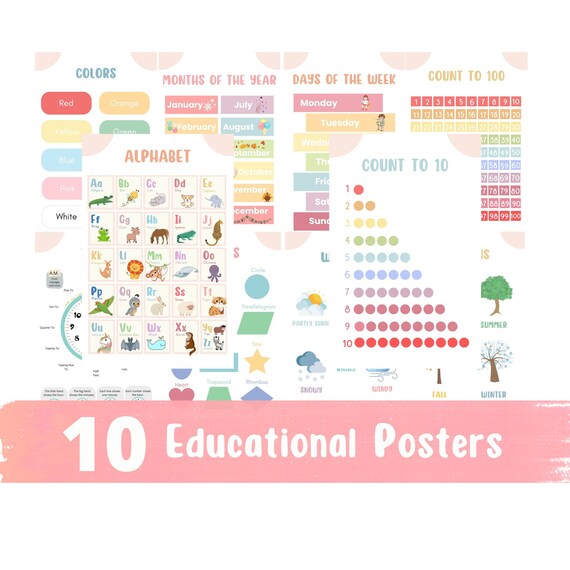 Educational Prints Set of 10 Preschool Posters Classroom - Etsy