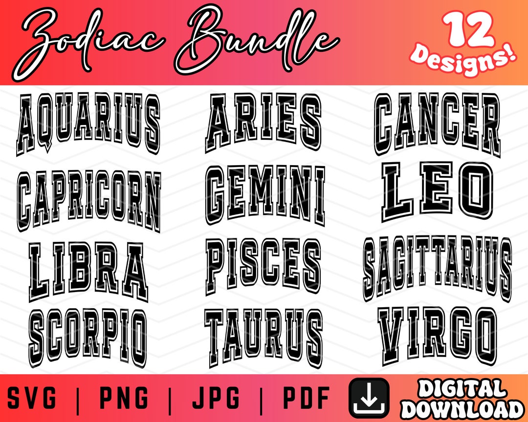 Zodiac Bundle, Zodiac Svg Png, Varsity Svg Png, Birth Sign Svg Png ...
