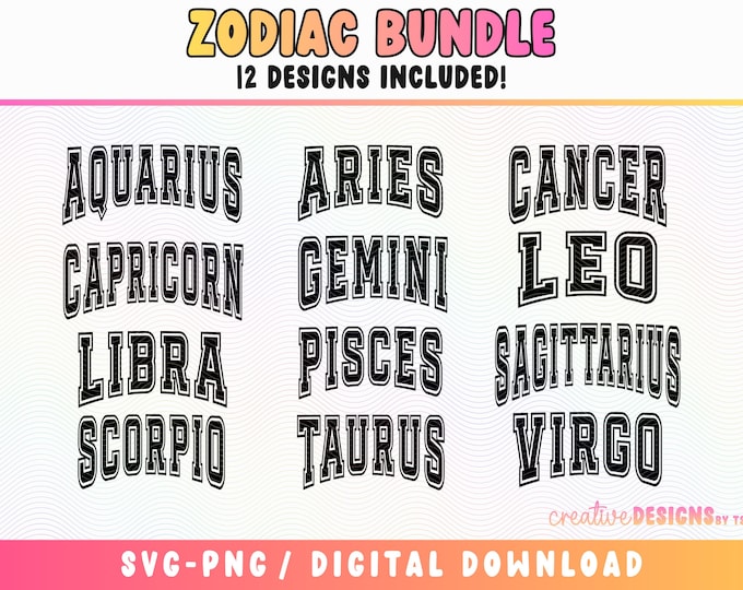 Zodiac Sign SVG Bundle Astrology SVG Pack - Zodiac Signs Bundle in Svg ...