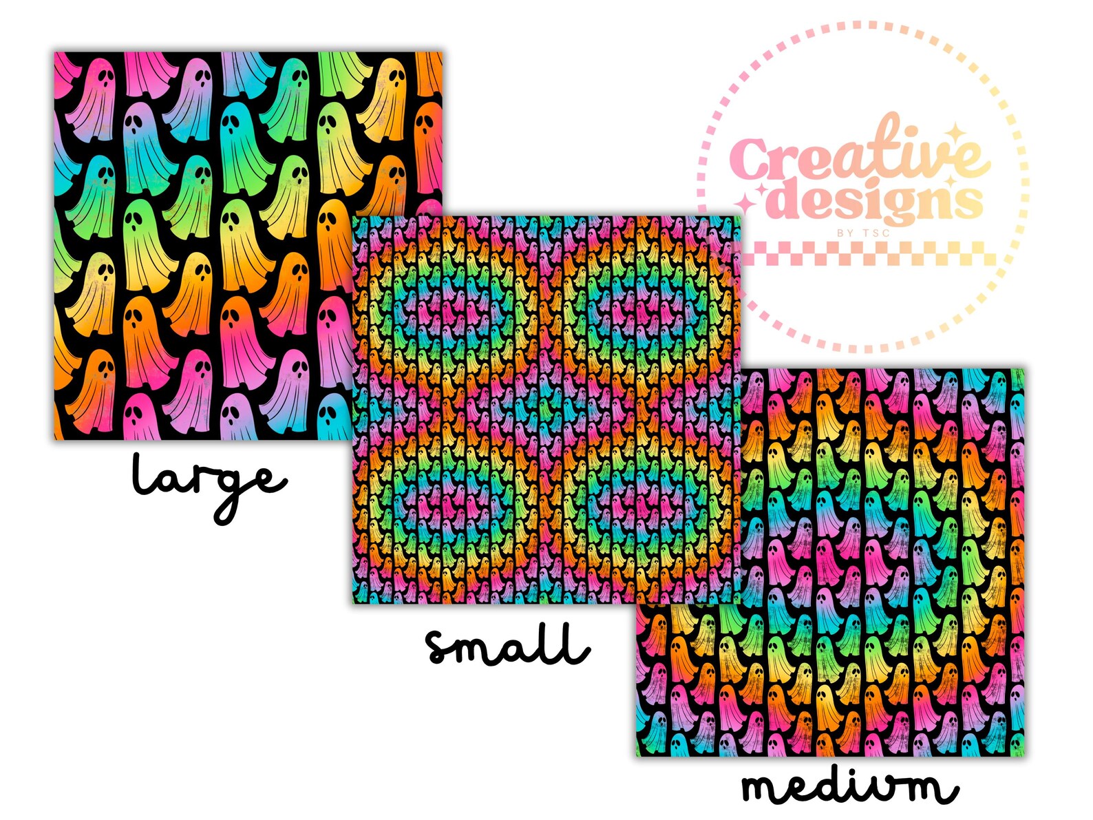 Rainbow Ghosts Seamless Pattern, Neon Ghosts, Halloween Digital Papers ...