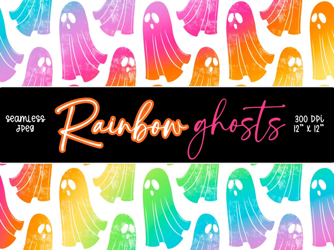Rainbow Ghosts Seamless Pattern, Neon Ghosts, Halloween Digital Papers ...