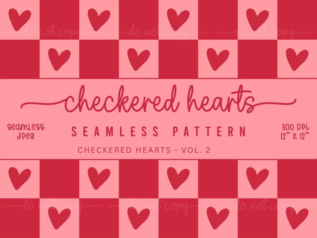 Checkered Print With Hearts, Checkerboard Pattern, Red and Pink ...