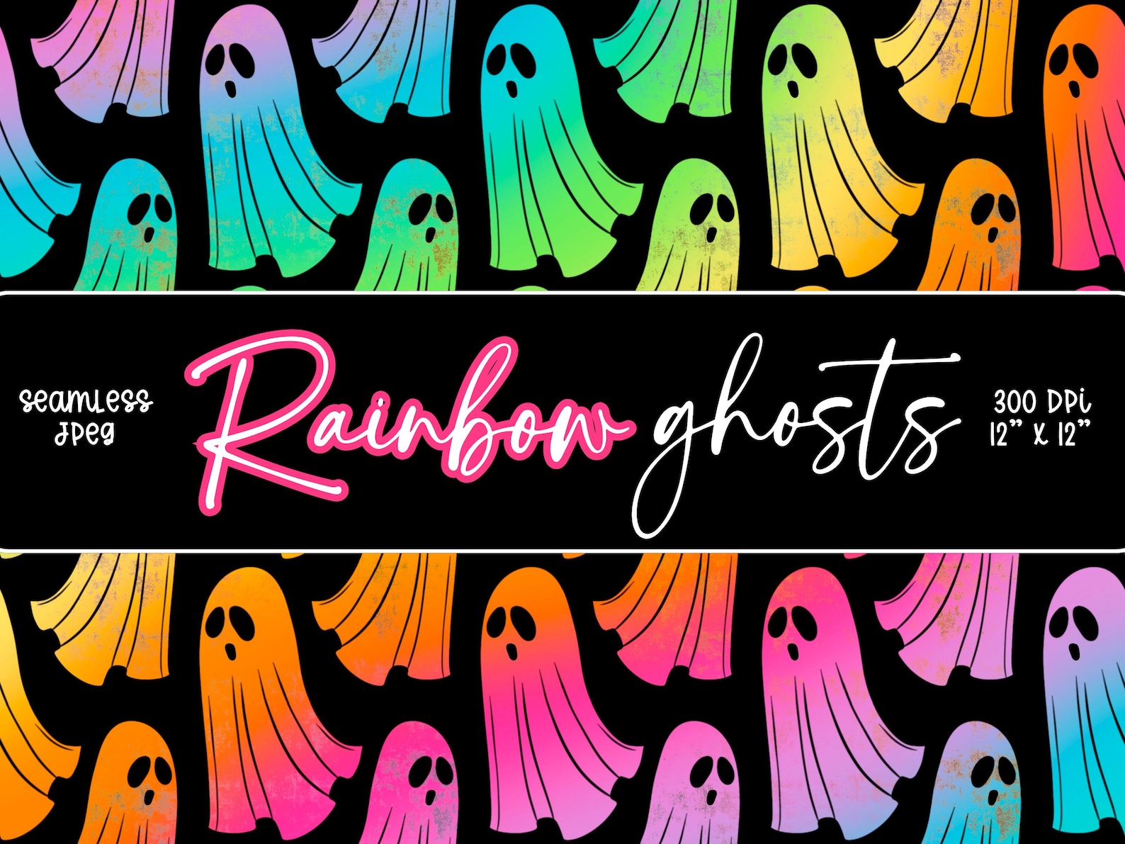 Rainbow Ghosts Seamless Pattern, Neon Ghosts, Halloween Digital Papers ...