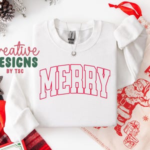 Merry Outline SVG PNG, Merry Svg Png, Varsity Svg Png, Christmas ...