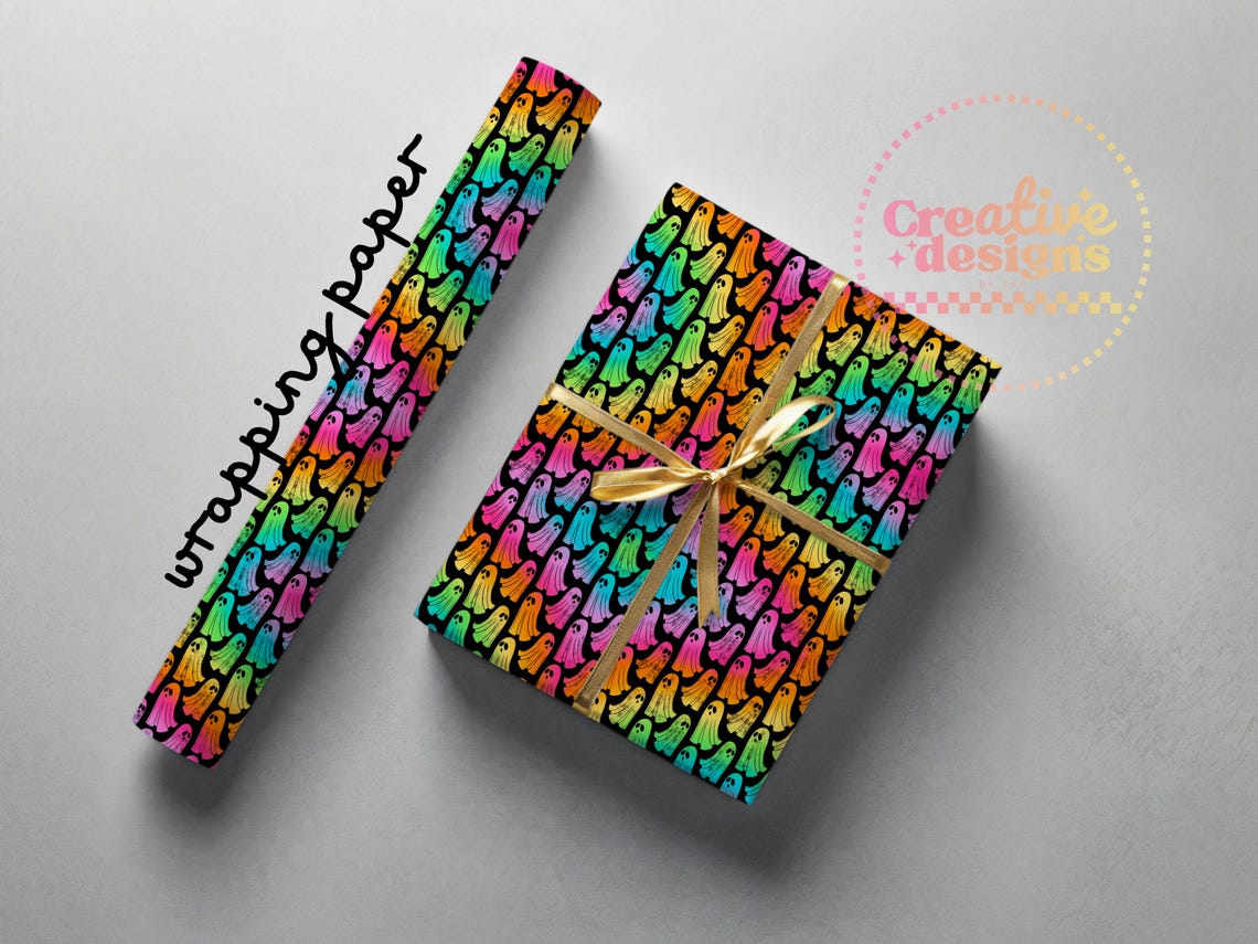 Rainbow Ghosts Seamless Pattern, Neon Ghosts, Halloween Digital Papers ...