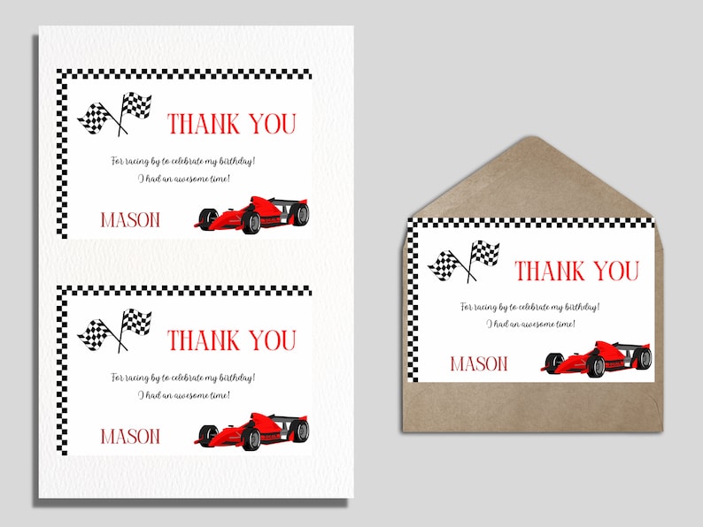 Race Car Thank You Card Racecar Birthday Thank You Template - Etsy