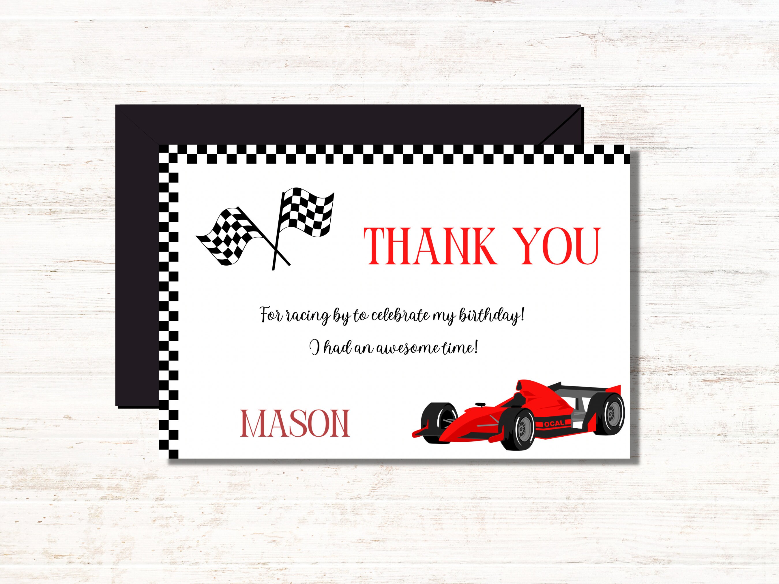 Race Car Thank You Card Racecar Birthday Thank You Template - Etsy