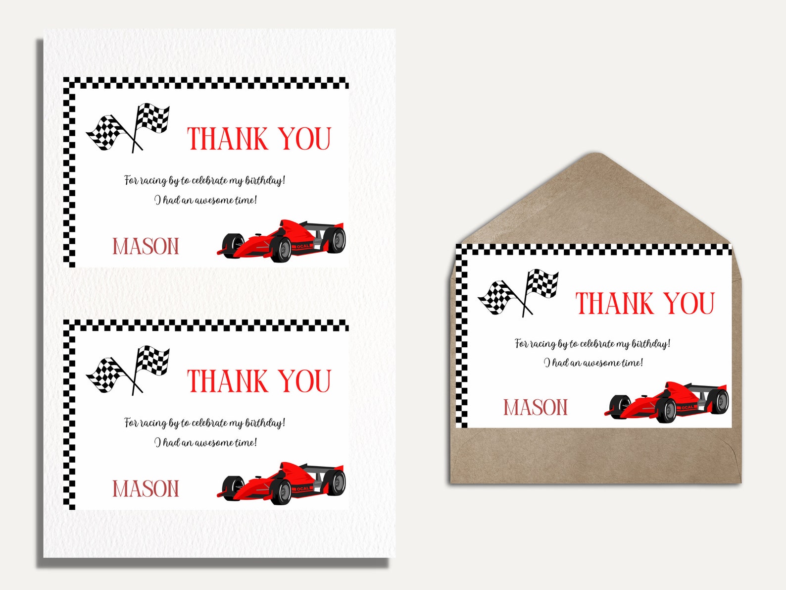Race Car Thank You Card Racecar Birthday Thank You Template - Etsy