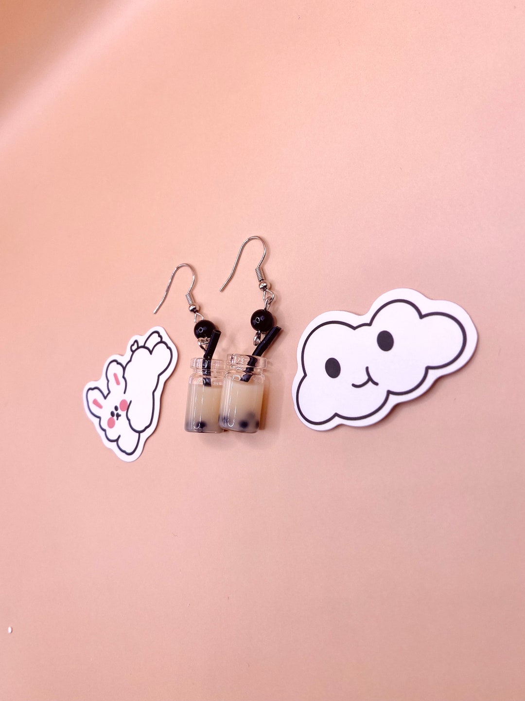 Mini Resin Boba Earrings // Mini Boba Milk Tea Earrings // Cute Boba ...