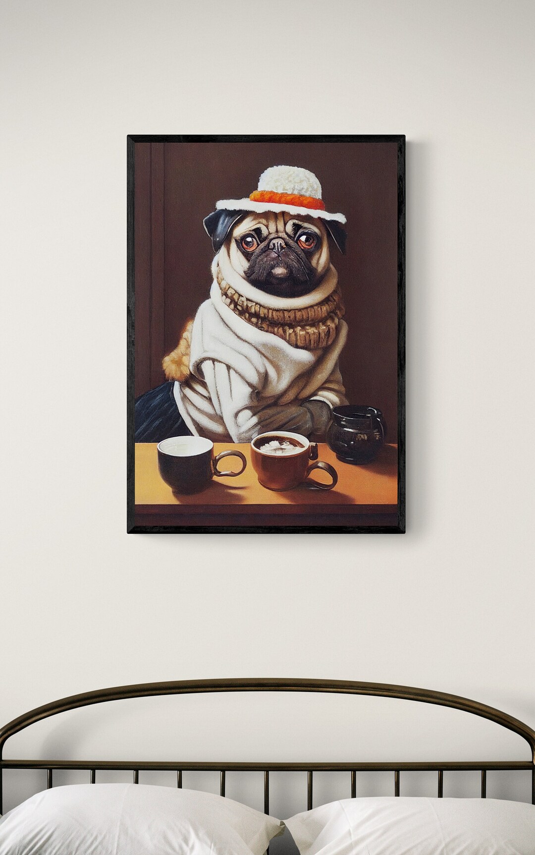 Pug Wearing Sweater With Cocoa Art Christmas AI Art AI - Etsy