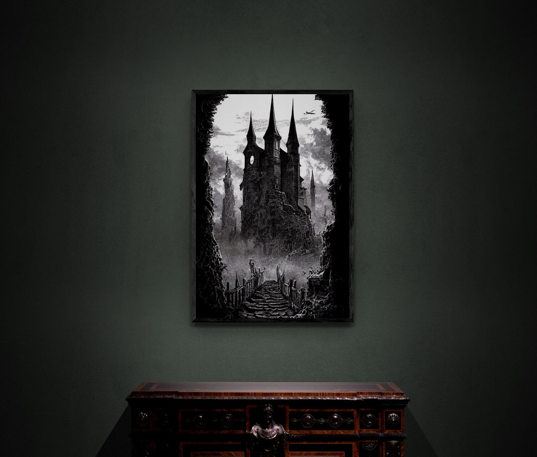 Gothic Transylvania Dracula Castle B&W Art Halloween AI Art AI Created ...