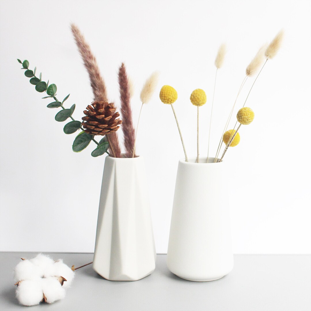 2 Style White Ceramic Vases, Simple Modern Decorative Vase for Dried ...