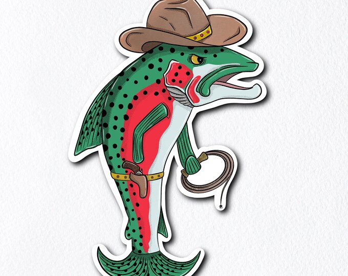 Cowboy Rainbow Trout Fly Fishing Sticker - Etsy